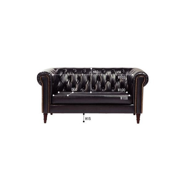 kag-1526 ソファー ソファ 2人掛け 二人掛け チェスターフィールド 高級 おしゃれ アンティーク レザーソファー 肘付き ブラック ...